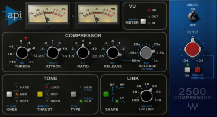 APIとの共同開発により、デュアルチャンネル仕様のコンプレッサー・モデルを精密にモデリング、Waves「API 2500」が90%OFF ...