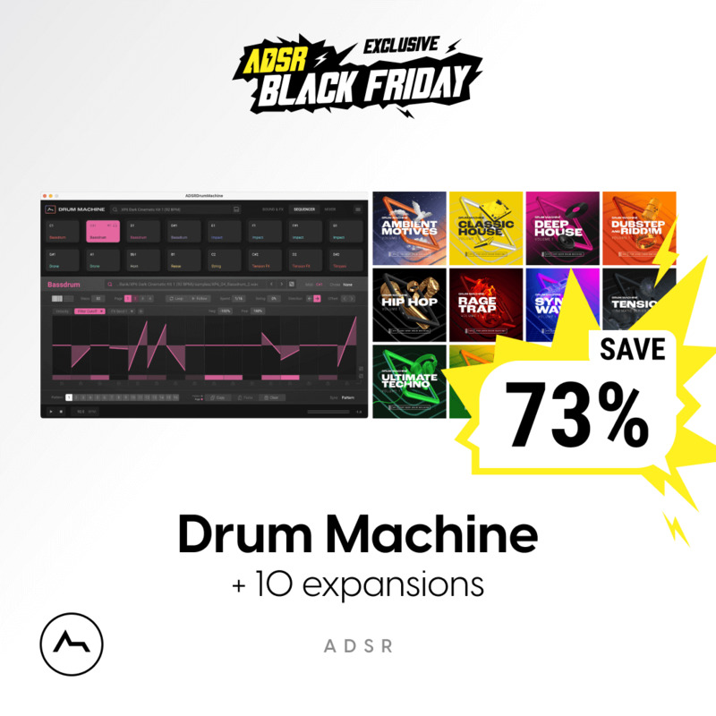 【ブラックフライデーセール】シンプルでスマートそしてエレガントなドラムマシン本体と拡張パック10種類をバンドルした、ADSR「Drum ...